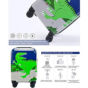 GURHODVO Kids Luggage for boys suitcase with spinner wheels Carry On hard shell Trolley case lightweight travel toys Dinosaur 18
