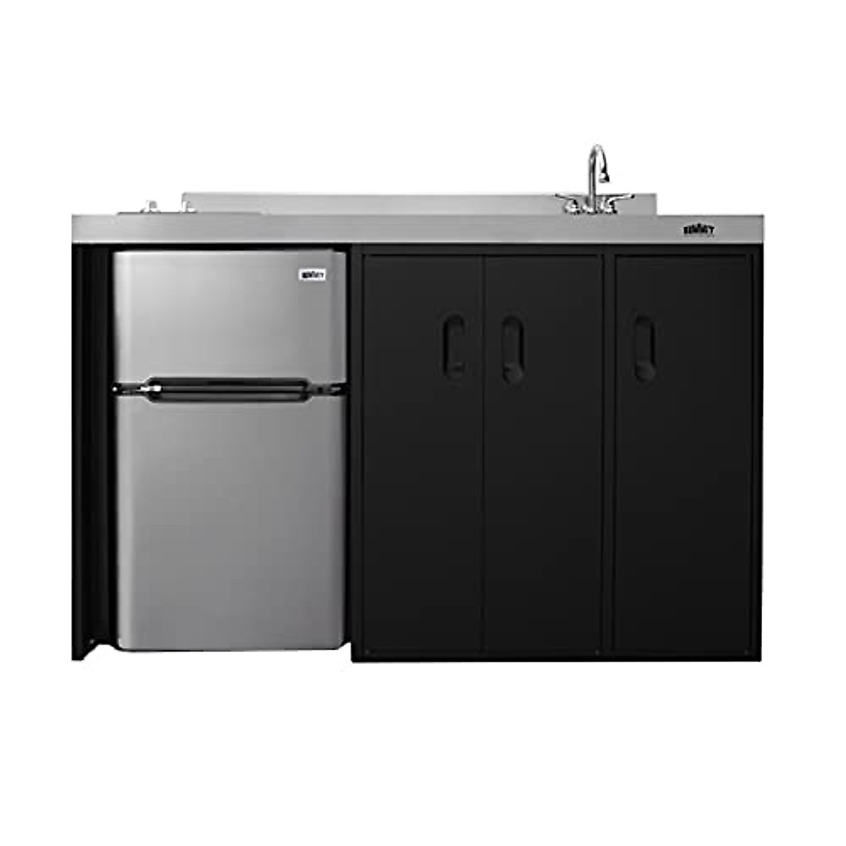 Summit Appliance CK54SINKR 54" Wide All-In-One Kitchenette, Stainless Steel Sink and Faucet, 2-door Refrigerator-freezer, 2-burner Smooth-top Cooktop, Indicator Lights, Storage Compartments
