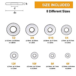 VIGRUE 304 Stainless Steel Flat Washers Assortment Washers Hardware Set 300pieces,8Sizes 1/2" 3/8" 5/16" 1/4" 12# 10# 8# 6#