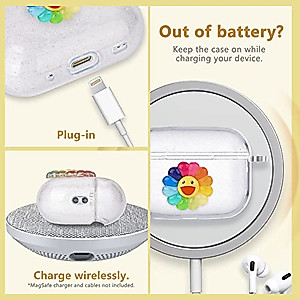 Cute AirPod Pro 2 Case Smile Sun Flower Bracelet Design Soft Silicone Clear Glitter Protective Cover Compatible with Airpods Pro 2nd Generation 2022 Case