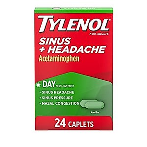 Tylenol Sinus + Headache Daytime Non-Drowsy Relief Caplets, Acetaminophen 325mg, Nasal Decongestant for Sinus Pressure, Headache & Nasal Congestion Relief, 24 ct