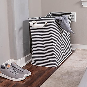BIRDROCK HOME 112L Collapsible Double Laundry Hamper Basket - Grey & White Stripes Sorter Bin - Compact Dirty Clothes Organizer Bag - Divided Section
