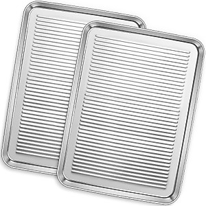 Large Baking Sheet Pan Set of 2 for Oven, P&P CHEF Stainless Steel Cookie Sheets Trays Bakeware, Rectangle 16 x 12 x 1 Inch, Corrugated Bottom & Mirror Finished Surface, Dishwasher Safe
