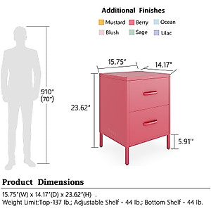 Adjustable Bedside Table Pull Out Metal Storage Cabinet Home Locker End Table Needs Assembly Modern Side Table Storage Cabinet Yellow Size: 23.62”H x 15.75”W x 14.17”D