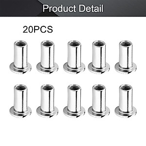 MroMax M6x15mm Nickel Plated Iron Insert Nut Rivet Hex Socket Head Nuts Screw Post Mounting for Furniture Installation Nickel Tone 20Pcs