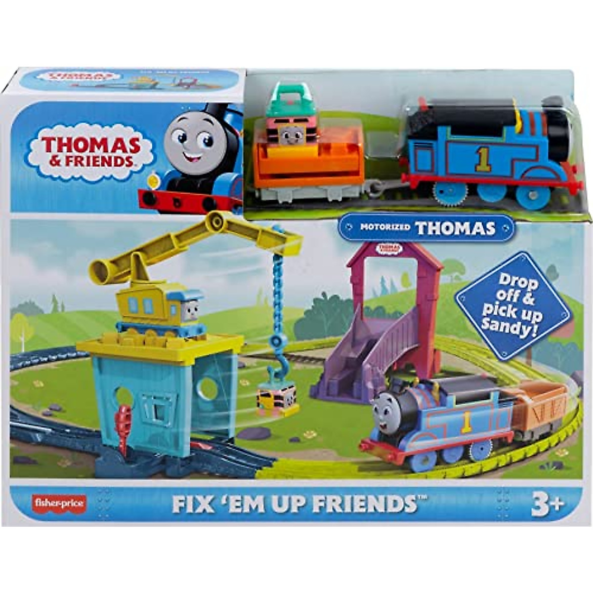 Thomas & Friends Motorized Toy Train Set Fix 'Em Up Friends With Carly The Crane, Sandy The Rail Speeder & Thomas For Ages 3+ Years