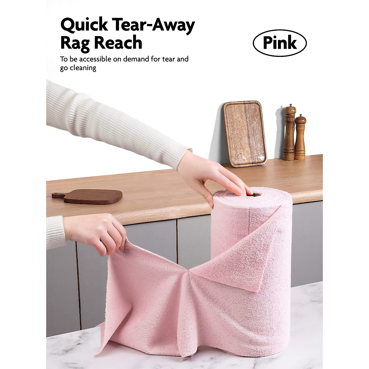 Fantasticlean Microfiber Cloths in a Roll, Reusable Washable Tear Away Cleaning Rag Towels, for Car, House, Garage or Kitchen, 12" x 12", 40 Pack (Pink)
