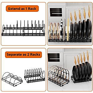 VELKPRO Pots and Pans Organizer Rack for Under Cabinet-Adjustable Kitchen Cabinet Holder-Ideal for Pot Lids, Cutting Boards, Cast-Iron Pans, and Heavy Cookware Storage