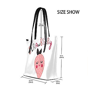Large Work Tote Bags Women's PU Leather Fashion Cute Strawberry Handbags Shopper Bag Casual Bag