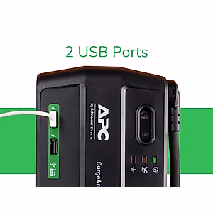 APC Power Strip with USB Charging Ports, Surge Protector P8U2, 2630 Joules, Flat Plug, 8 Outlets