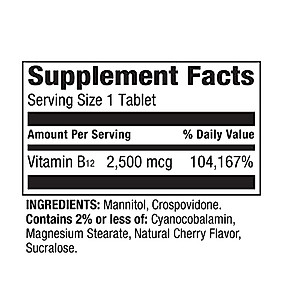 Vitamin B12, Supports Energy Metabolism. Includes Luall Fridge Magnetic + Spring Valley Vitamin B12 Quick-Dissolve Tablets Dietary Supplement (2,500 mcg, Cherry Flavor, 120 Tablets)