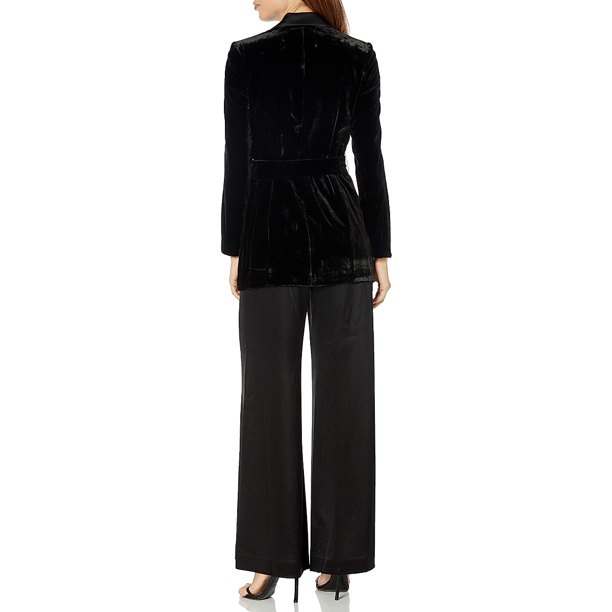 Jill Jill Stuart Women's Satin Velvet Jumpsuit and Jacket Set, Black, 4