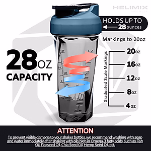 HELIMIX 2.0 Vortex Blender Shaker Bottle Upto 28oz | No Blending Ball or Whisk | USA Made | Portable Pre Workout Whey Protein Drink Shaker Cup | Mixes Cocktails Smoothies Shakes | Dishwasher Safe