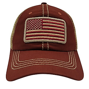 Honor Country US Flag Baseball Hat USA American Trucker Cap Rust Burgundy