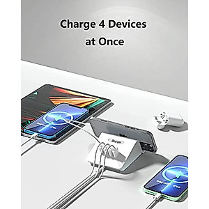 Solopen USB Charging Station 25W, 4-in-1 USB Charger Station, USB Hub Charger for Multiple Devices with Phone Stand,Compatible with Smartphones,Earphones,iPad and More,White