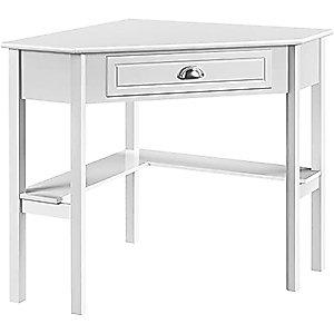Yaheetech Wood Triangle Computer Desk Corner Table with Large Drawer & Storage Shelves, 90 Degrees Writing Desk Laptop PC Table for Home Office, Study Workstation for Small Space, White
