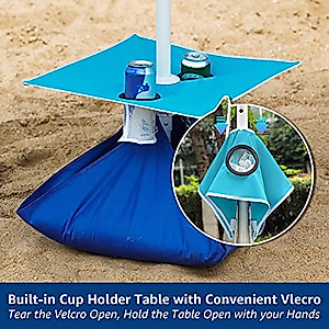 ROWHY 7.5FT Beach Umbrella with Cup Holder and Sand Bags Portable Outdoor Heavy Duty Sunshade Umbrella with Sand Anchor & Tilt System, Wind Resistant for Sand, Beach,Patio,Yard, Classic SKY BLUE