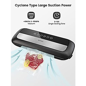 TRUDIN Food Vacuum Sealer Machine With 【Dry & Moist】 Sealing Modes, Automatic Vacuum Sealer for Food Preservation With Starter Kit, Built in Cutter, Led Indicator, Easy to Clean Storage