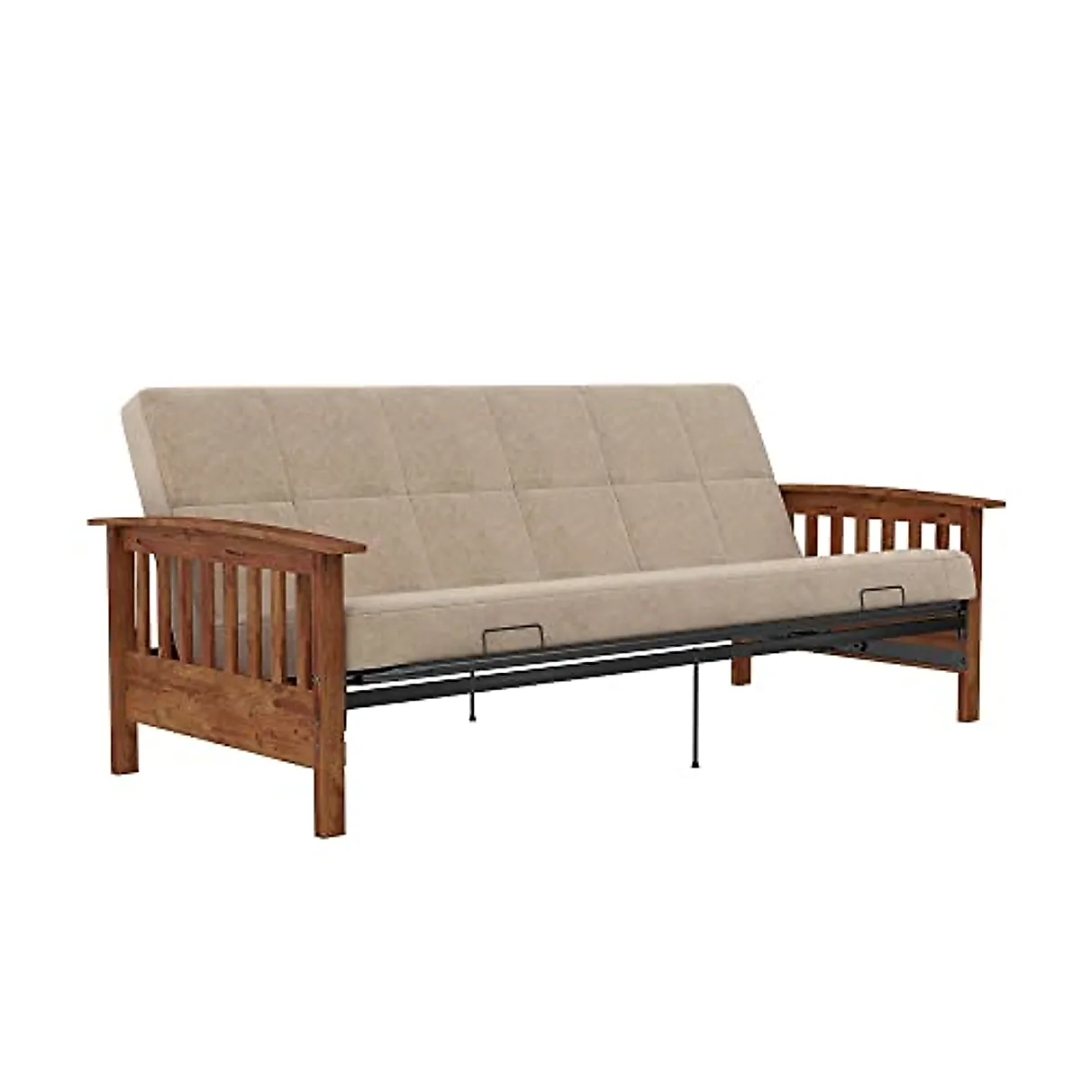 DHP Brixen Cherry Wood Arm Metal Futon Frame with 6-Inch Mattress, Full, Tan