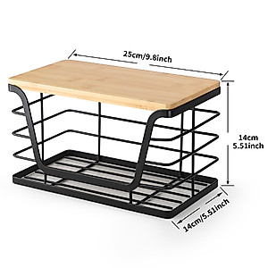 ALOCEO Small Trash Bag Holder with Bamboo Top, Wall Mount Stackable Standard Garbage Bag Dispenser for Laundry Room Organization and Storage