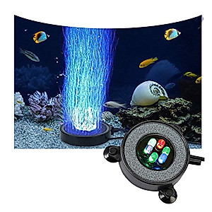 LED Aquarium Air Stones Fish Tank Bubbler Light Air Stone Diffuser Decor Lamp with Sucker Colorful Backgound Lighting (2.2inch Light Disk(No Remote))