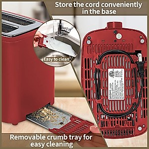 SEEDEEM Toaster 2 Slice, Bread Toaster with LCD Display, 7 Shade Settings, 1.４'' Variable Extra Wide Slots Toaster with Cancel, Bagel, Defrost, Reheat Functions, Removable Crumb Tray, 900W, Retro Red