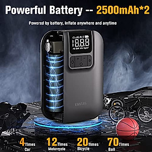 Enntas Tire Inflator Portable Air Compressor Rechargeable, Fast Inflation & Auto-Off, Led Light and Accurate Pressure Readings with Digital Gauge for Cars, Motorcycles, Balls, All Bikes