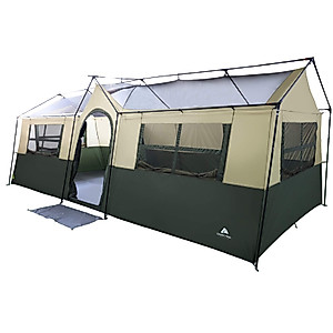 Spacious and Comfortable Ozark Trail Hazel Creek 12 Person Cabin Tent,with Two Closets with Hanging Organizers,Room Dividers,Mud Mat,E-Port and Rolling Storage Duffel for Convenience,Green