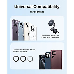 andobil Car Mount for iPhone, [Never Block A/C, 360° Rotate-Freely] Strong Magnetic Cell Phone Holder for Car Vent Easily Install, Compatible w MagSafe Car Mount Fits for iPhone 14 13 12 Pro Max & All