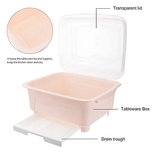 STOBAZA Dish Drying Rack with Drain Board Kitchen Dish Drainer with Lid Cover, Baby Nursing Bottle Holder, Dish Dryer Holder, Utensil and Cup Holder for Kitchen Counter (Pink)