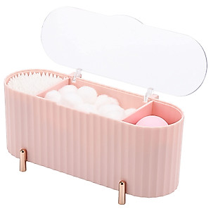 Tecbeauty Qtips Holder, 3 Grids Separate Cotton Swabs Dispenser, Cotton Ball Storage Box, Jar for Cotton Pads Bathroom Organizer Canisters - Pink