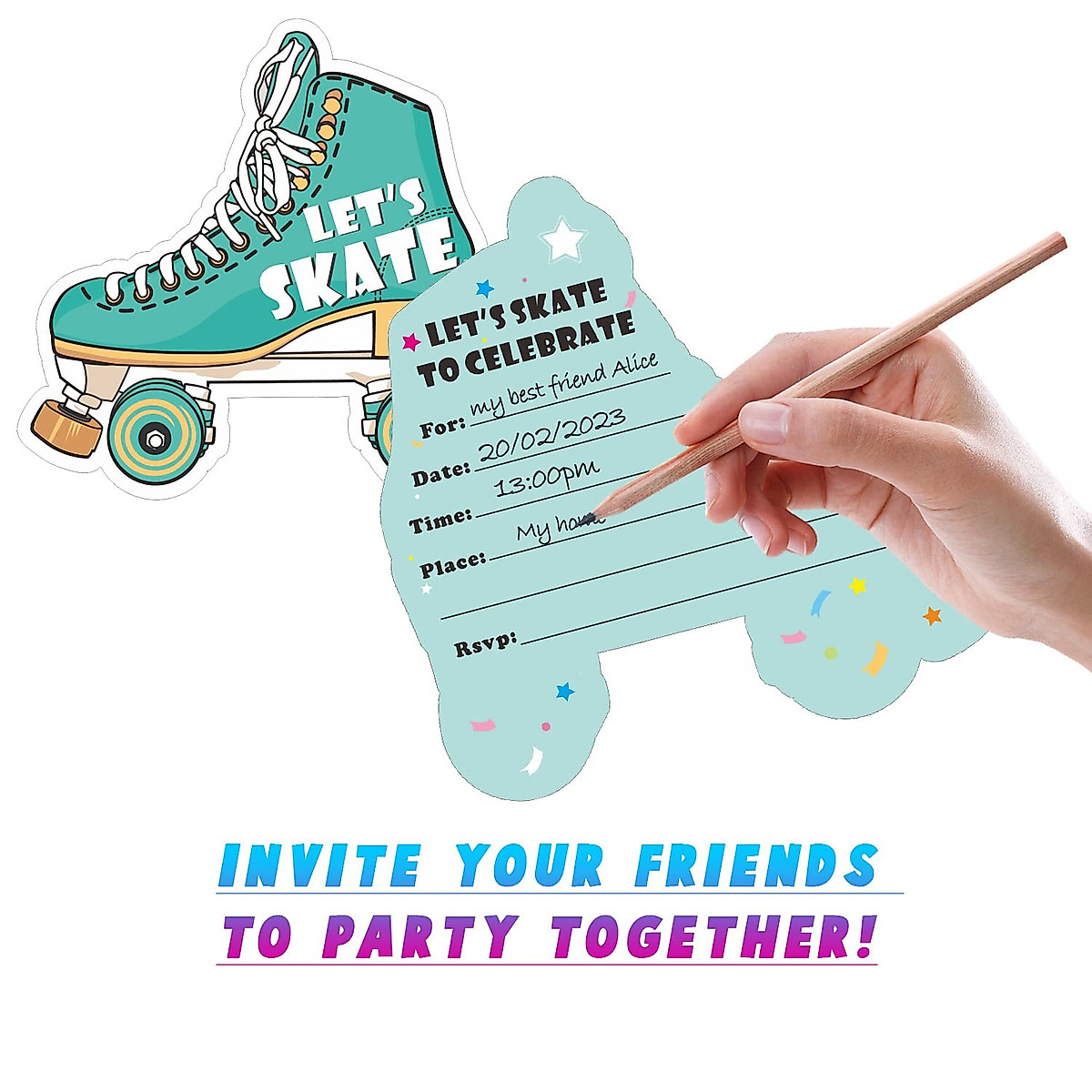 Mingdcdc Let’s Skate Greeting Card - Roller Skating Birthday Thank You Card, Skating Party, Skating Birthday Invitation, Cards & Gifts, 4.3 x 4.4Inch, 30 Cards, 30 White Envelopes(MD011)