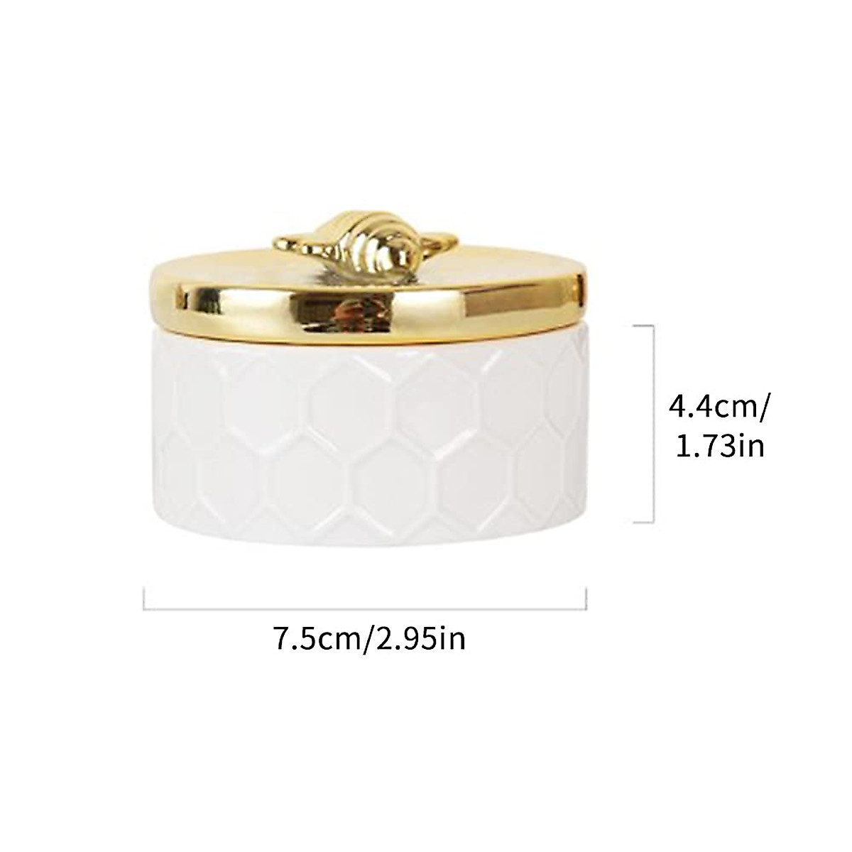 iayokocc Ceramics Jewelry Box with Golden Bee Lid - Small Jewelry Trinket Storage Tank Container,Gift for Girls Women,Round Jewellery Storage Organiser Case Bowl Trinket Pot(Size:S)