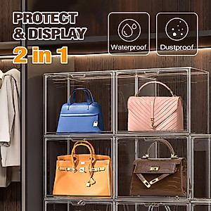 10Pack Clear Stackable Plastic Storage Bins with Magnetic Attraction Lid, Dustproof Book & Cosmetic Display Cases, Large Figures Collectibles Showcase, Shoe Box, Bag Organizer