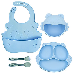 CUAIBB Suction Plates for Baby, 100% Food-Grade Silicone Toddler Plates, BPA Free Divided Plate Slip Resistant, Microwave & Dishwasher Safe (With Silicone Straw, Silicone Spoon and Fork