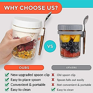 4 Pack Overnight Oats Containers with Lids and Spoons, 16oz Glass Mason Meal Prep Container Microwave Safe,Airtight Glass Jars,Oats Overnight,Yogurt Parfait Fruit Cereal With Measurement Marks