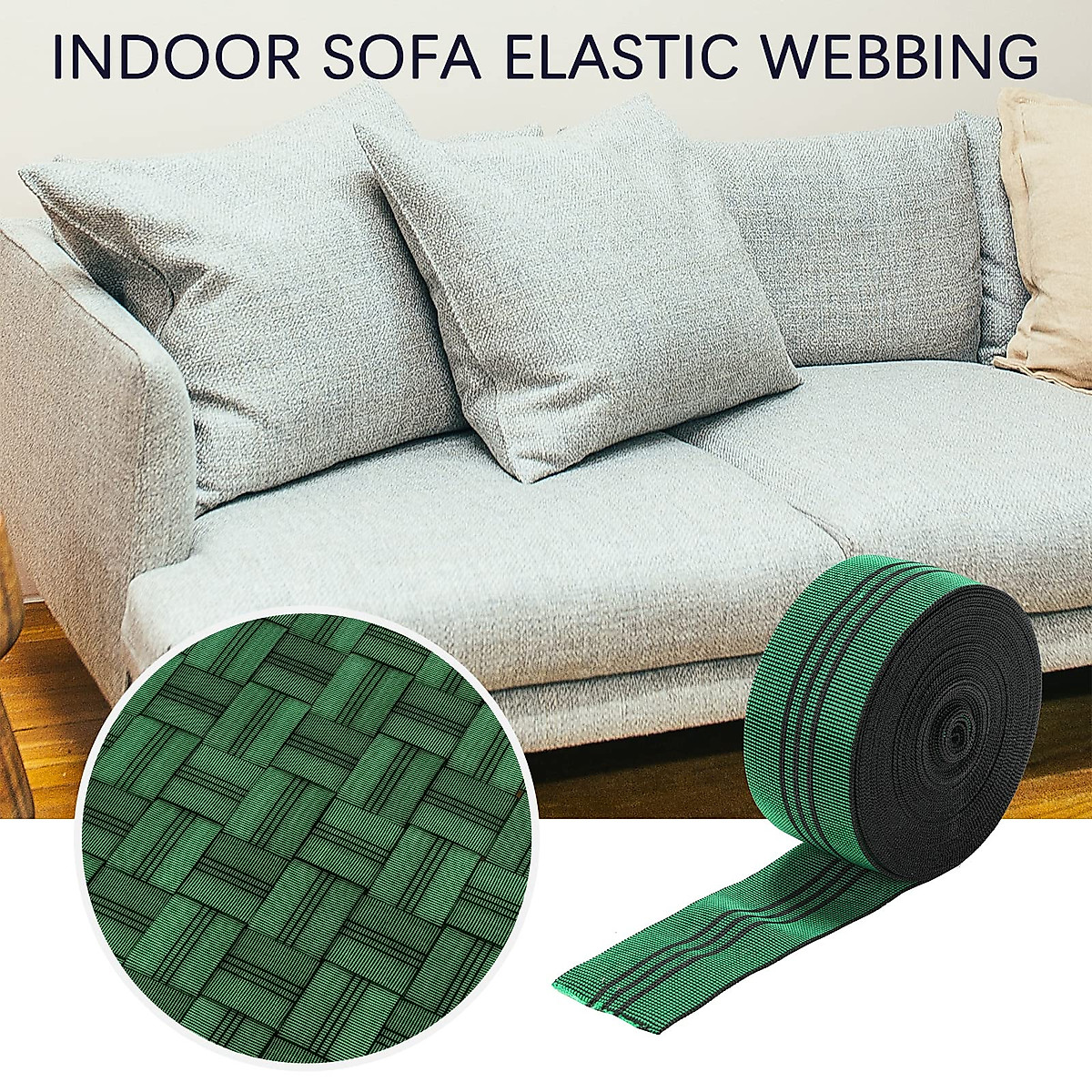 NATGAI Sofa Elastic Webbing, 40ft x 2.6inch Chair Webbing, Stretch Latex Band for Furniture Repair DIY, Upholstery Webbing Material Replacement, Stretchy Spring Alternative (3 Stripes)