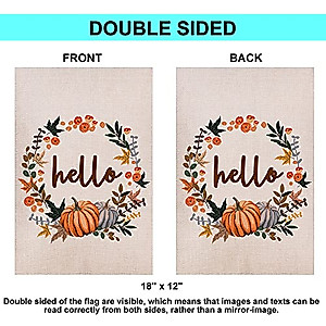 Shmbada Hello Fall Thanksgiving Day Welcome Double Sided Burlap Garden Flag, Premium Material, Seasonal Holiday Outdoor Decorative Small Flags for Home House Garden Yard Lawn Patio, 12.5 x 18.5 inch