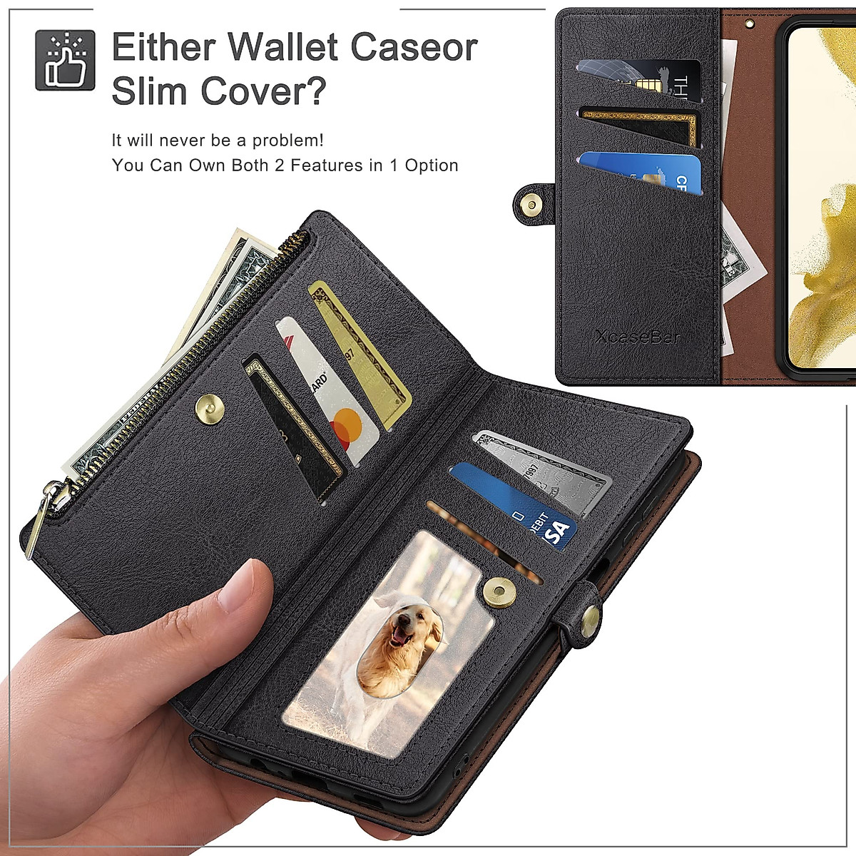 XcaseBar for iPhone 11 Pro Max 6.5" Wallet case with Zipper Credit Card Holder【RFID Blocking】, Flip Folio Book PU Leather Phone case Shockproof Cover Women Men for Apple 11 ProMax case Black