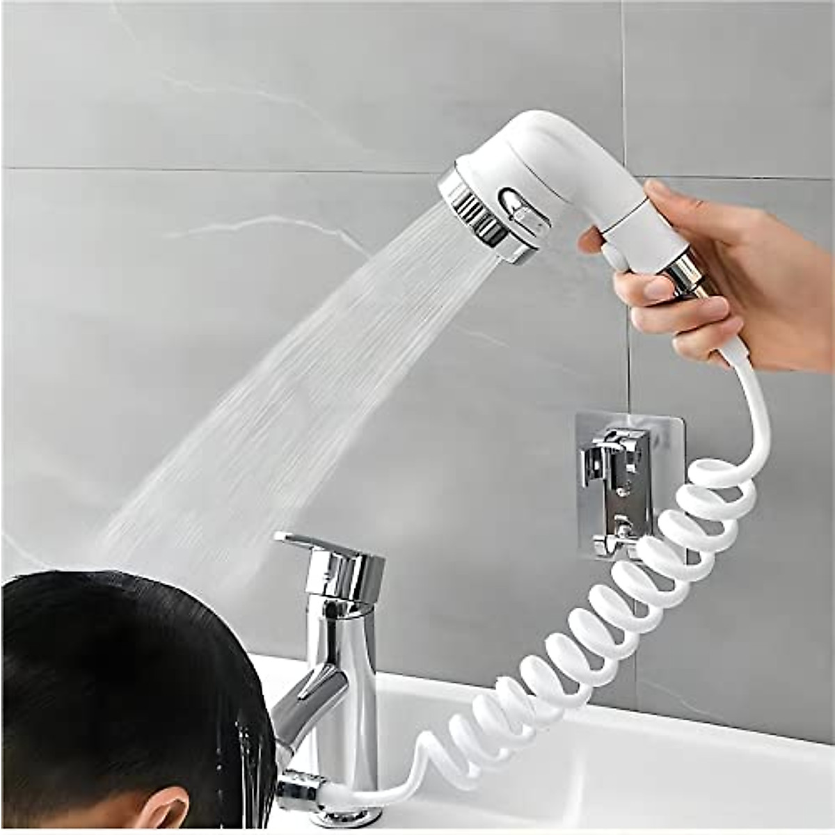 MANYHORSES Sink Faucet Hose Sprayer Attachment Hair Pet Rinser Showerhead with ON/OFF Water-saving Function Sprayer for Kitchen Bathroom Utility Laundry Sink Faucet (White 6.5 FT)