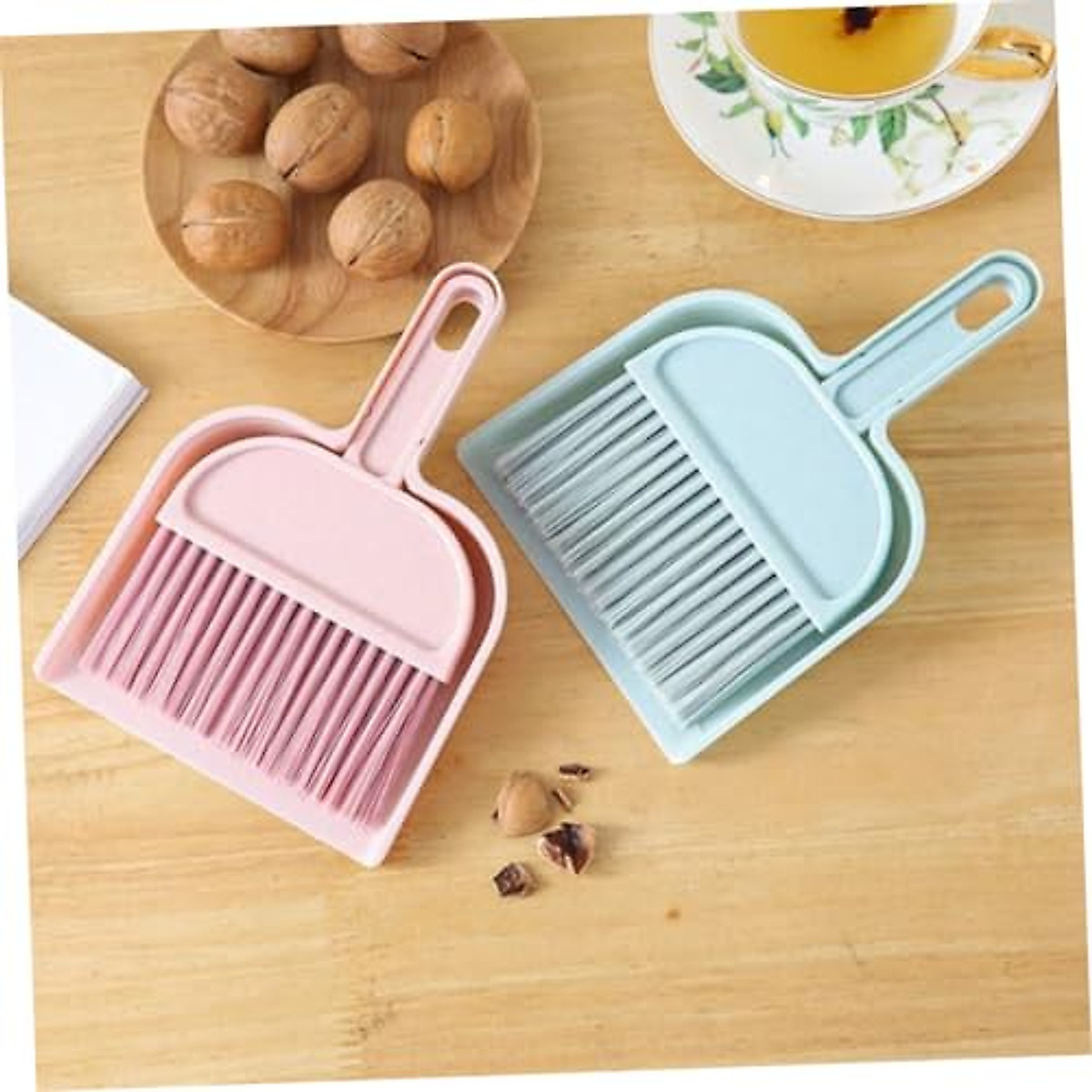 MUCKLILY 2pcs Kids Mini Broom and Dustpan Set Handheld Cleaning Tool for Desktops and Pet Areas Small Whisk Broom and Dustpan Pink and Blue