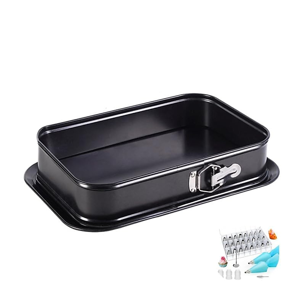 Old Tjikko Rectangular Springform Cake Pan, 14 x 9-Inch Rectangle Cheesecake Pan, Tiramisu Bakeware with Accessory,Removable Bottom,Non-Stick Baking Pan Mold,Leak Proof,Black