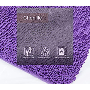 Luxury Chenille Bath Mats and Ombré Shower Curtain Set, Ultra Soft Non-Slip High Pile Water Absorbent Shaggy Chenille Bathroom Rugs and Abstract Mosaic Shower Curtain 15 Piece Set-Jasmine (Purple)