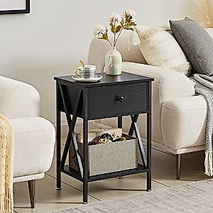 VECELO Night Stands for Bedroom Rustic Nightstand Bedside End Tables with Drawer Storage, (Set of 2), Classic Black