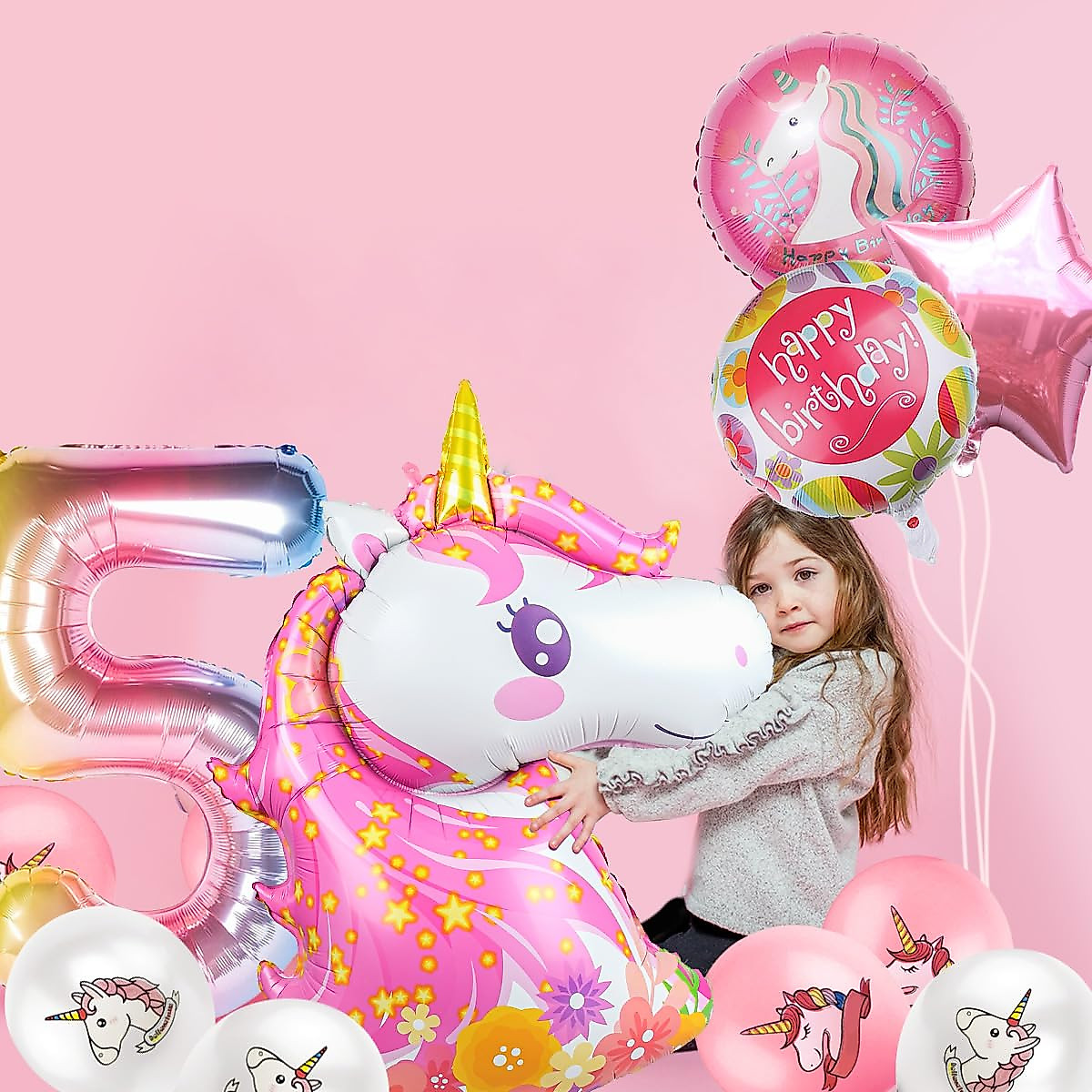 MOVINPE Unicorn Balloons Birthday Party Decorations for Girls 6th Party, 43" Pink Large Unicorn Gradient Jumbo Number 6" Foil Balloon Bouquet, Girly Unicorn Theme Party Supplies Backdrop Decor