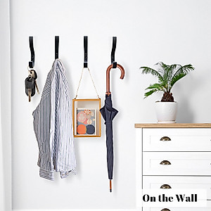 4 Pack Wall Mounted Coat Hooks, Large Wall Hooks For Hanging Heavy Duty, Black Coat Hooks with Screws For Wall, Wall Mounted Hooks for Hanging Coats, Clothes, Towels, Keys, Dog Leashes, and Purse