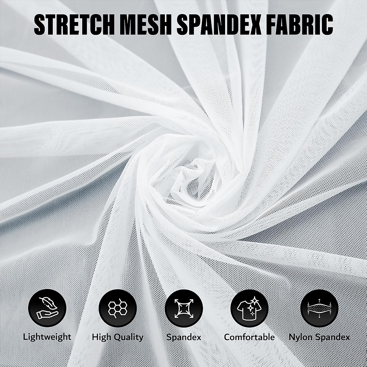 Power Mesh Fabric | 4-Way Stretch Nylon Mesh Fabric | Lightweight Sheer Nylon Spandex Stretch Mesh Netting | 1 Yard Mesh | 60" inch Wide | Black