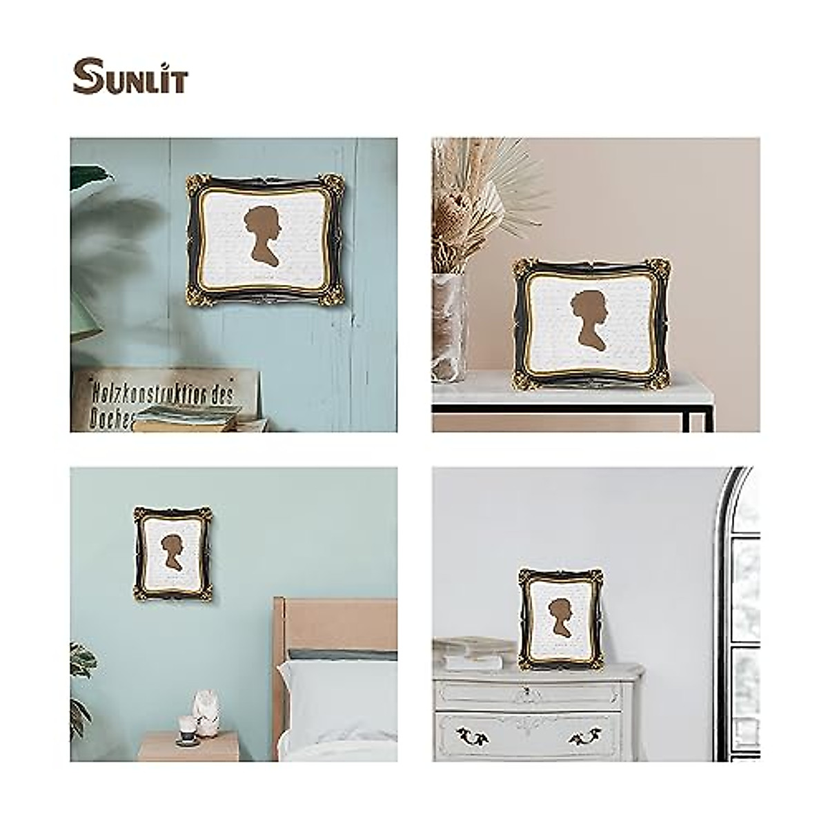 Sunlit Vintage Picture Frame 8x10 Inch, Luxury Antique Photo Frames with Glass Front, Photo Display, Tabletop Wall Hanging, Gift Ideas, Black and Gold