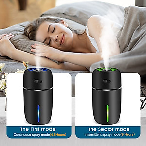 USB Car Humidifier, 200ml Mini Portable Humidifiers with 7 Colors LED Night Light, Quiet Operation, Adjustable Mist Modes for Bedroom Home Baby Office Car(Black)