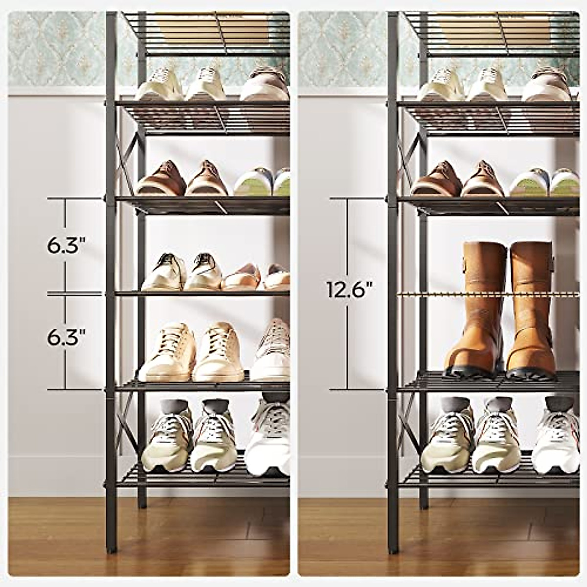YATINEY 6 Tier Shoe Rack, Shoe Storage Organizer, Holds 24 Pairs of Shoes, Shoe Organizer for Closet, Iron Frame, Durable and Stable, Rustic Brown and Black SS06BR